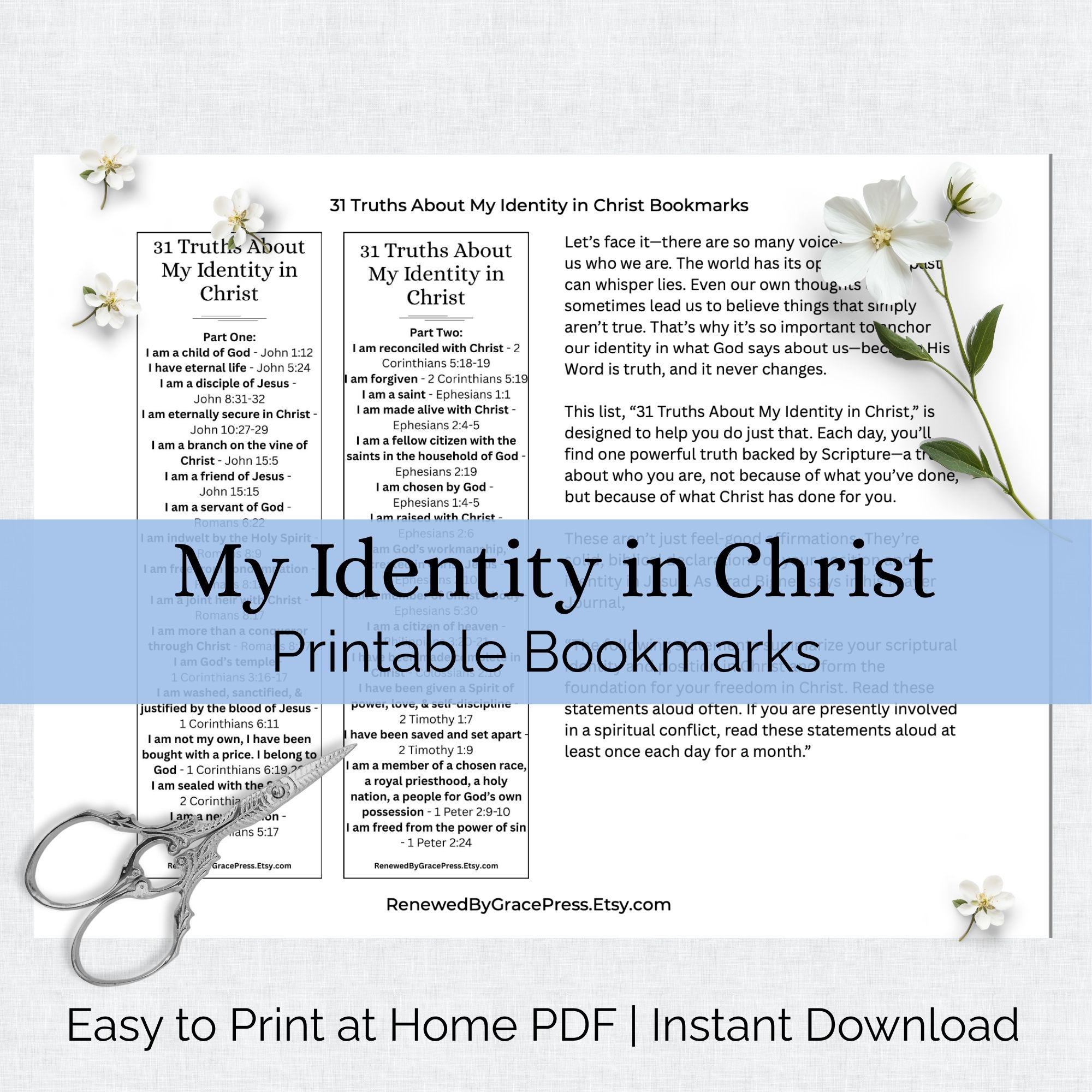 Printable Identity in Christ Bookmarks Affirmation Bible Verses Bible ...