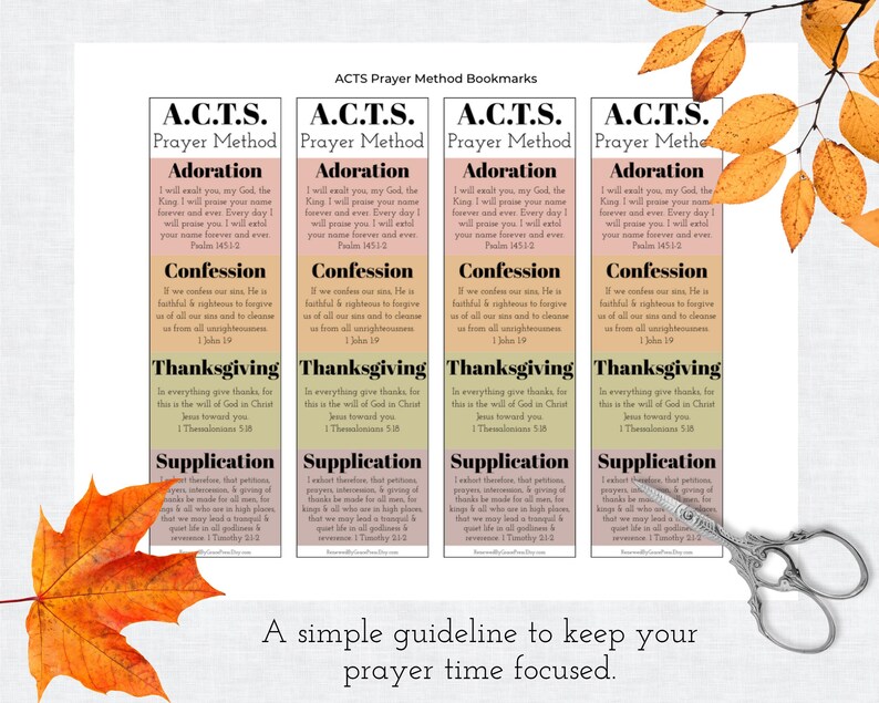 ACTS Prayer Printable Bookmarks How to Pray Guide Bible Study Prayer ...