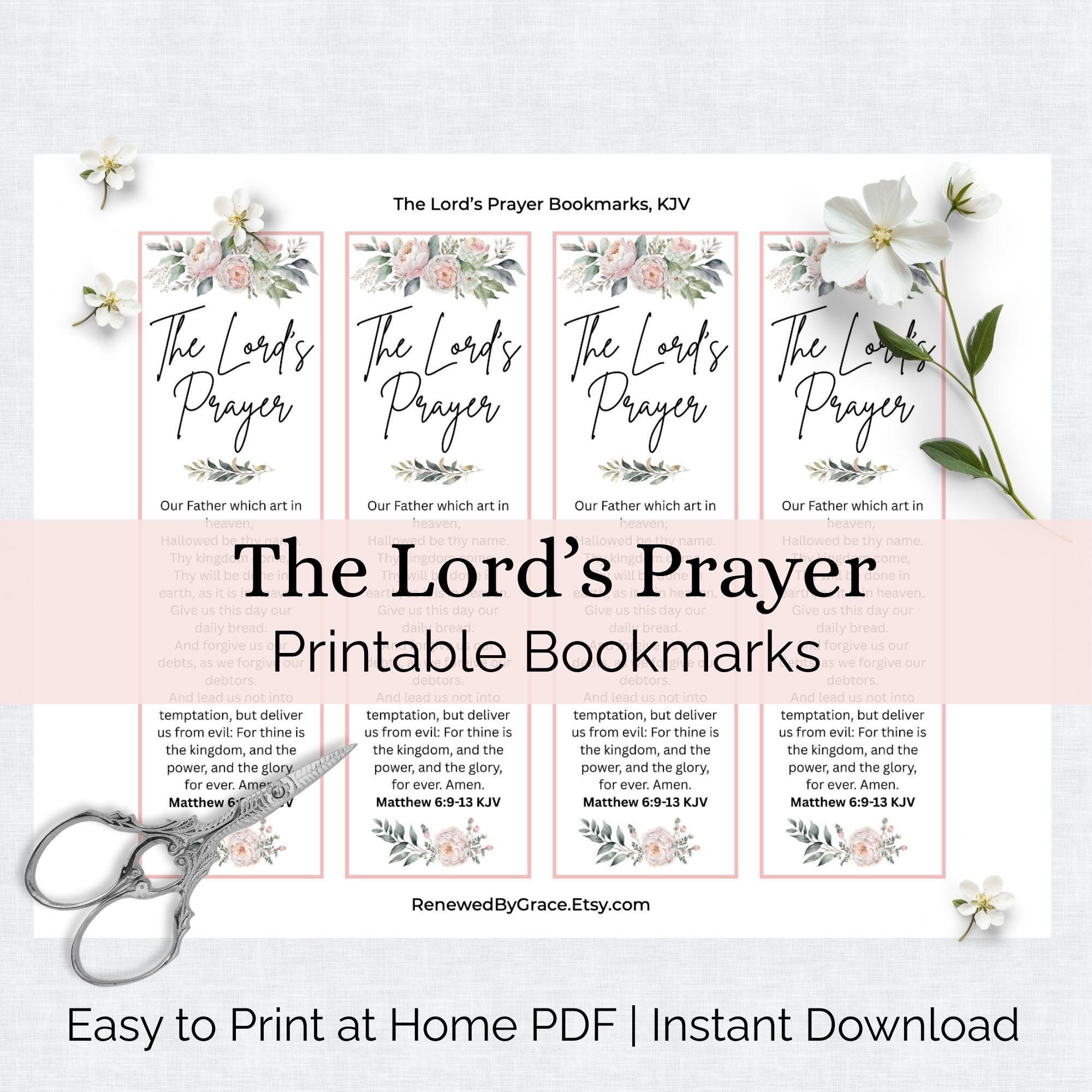 The Lords Prayer Bookmark Printable Christian Prayer Gift Bible Verse ...