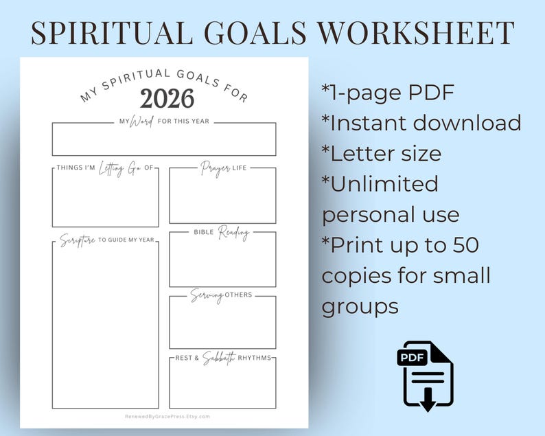 Spiritual Goals 2026 Worksheet Printable | Christian New Year ...