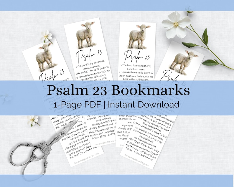 Psalm 23 BOOKMARK Inspirational Bible Verse Christian Gift Printable ...
