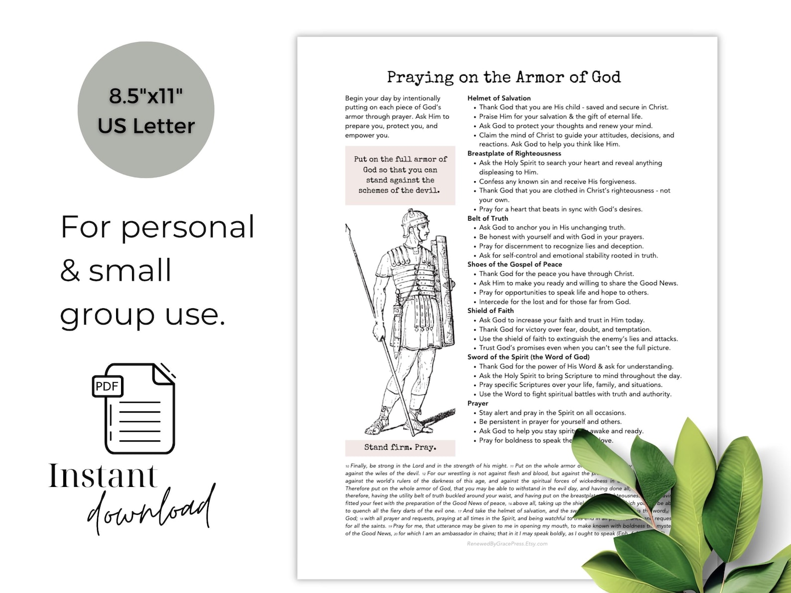 Armor of God PRAYER GUIDE Printable Ephesians 6 Bible Study Spiritual ...