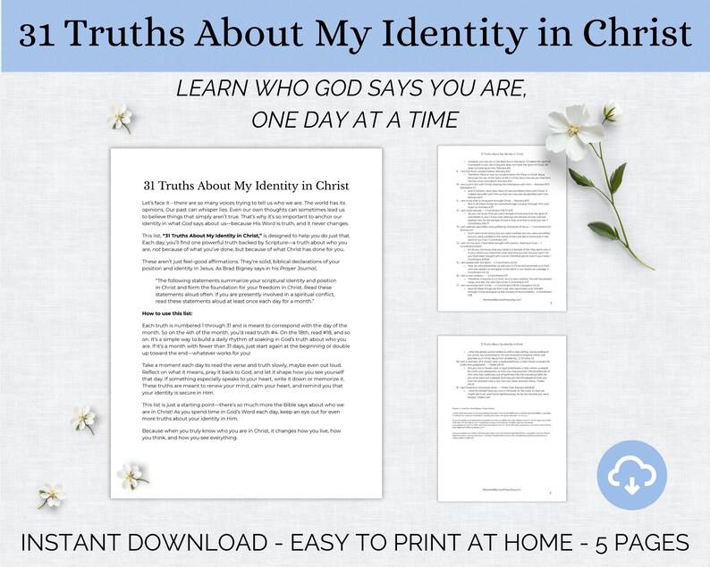 Identity in Christ Bible Reading Plan, Prayer Journal, 31 Truths ...