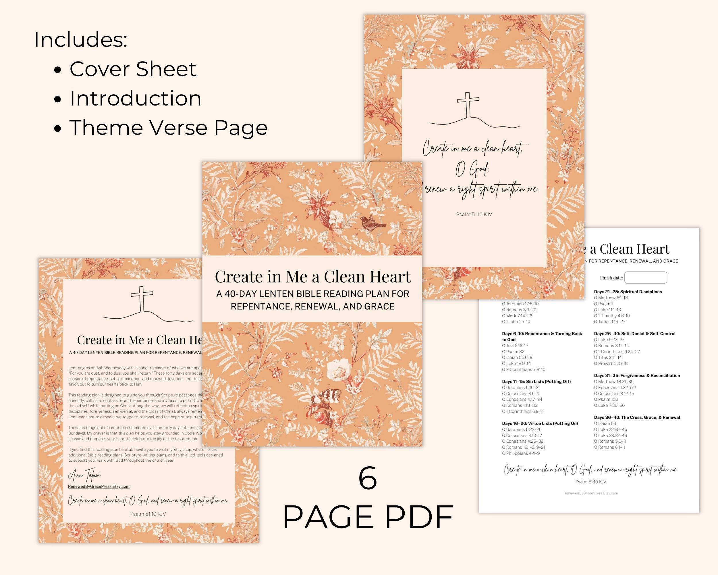 Create in Me a Clean Heart – 40 Day Lent Bible Reading Plan Printable ...