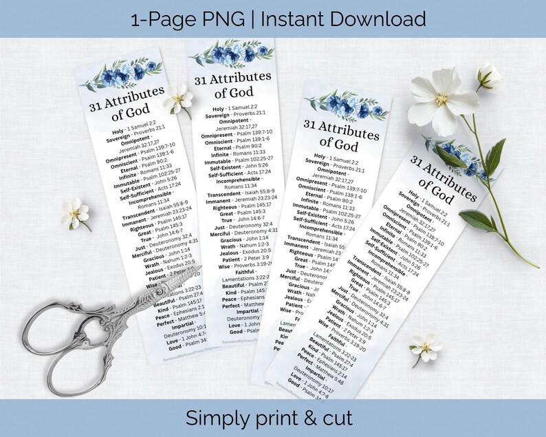 Attributes of God Bookmark Printable Bible Bookmark Christian Gifts ...