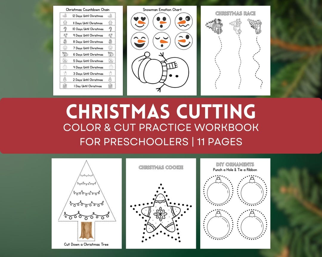 Christmas Cutting Practice Book, Preschool Scissor Skill Fine Motor ...