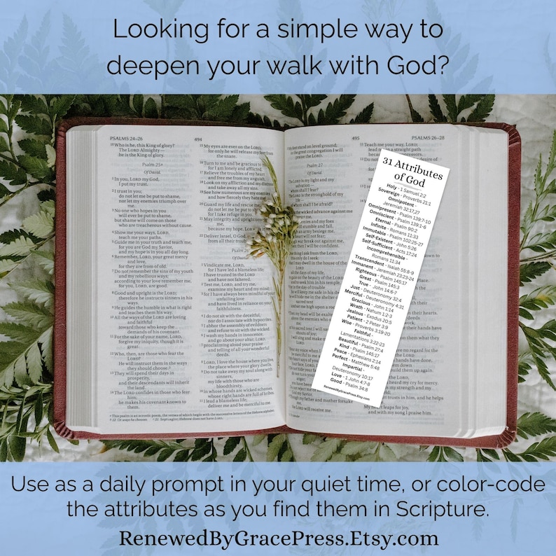 Attributes of God Bookmark, Printable Bible Bookmark, Christian Gifts ...