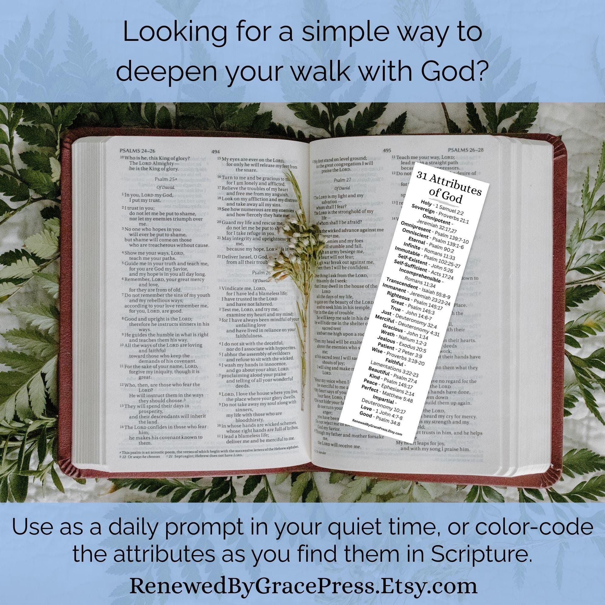 Attributes of God Bookmark, Printable Bible Bookmark, Christian Gifts ...
