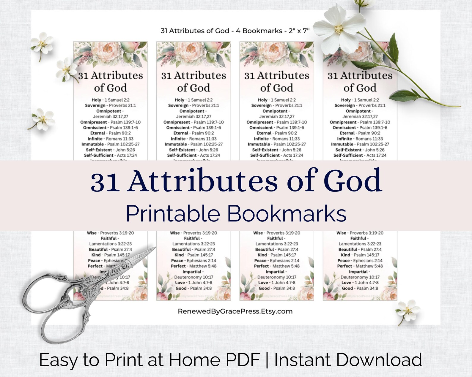 Attributes of God Bookmark Printable Bible Bookmark Christian Gifts ...