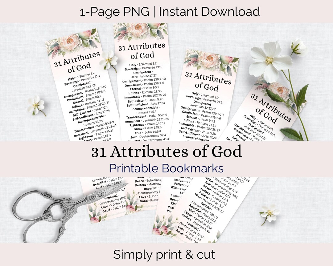 Attributes of God Bookmark Printable Bible Bookmark Christian Gifts ...