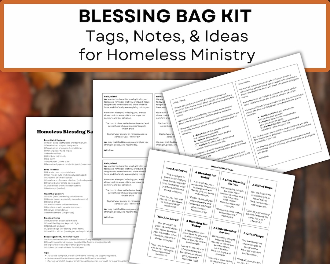 Blessing Bag Kit With Tags, Notes, and Idea Sheet for Homeless Ministry ...