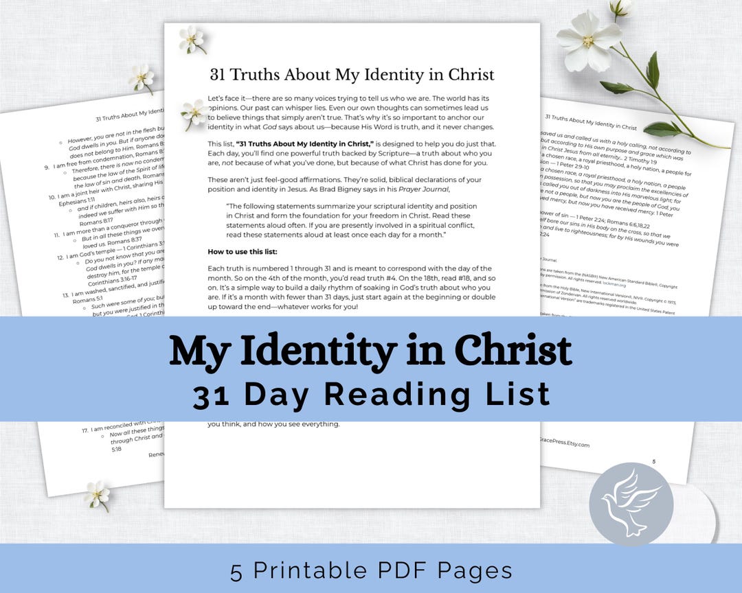 Identity in Christ Bible Reading Plan, Prayer Journal, 31 Truths ...