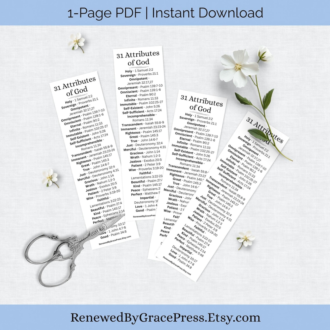 Attributes of God Bookmark, Printable Bible Bookmark, Christian Gifts ...