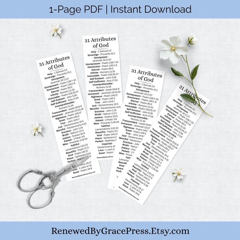 Attributes of God Bookmark, Printable Bible Bookmark, Christian Gifts ...