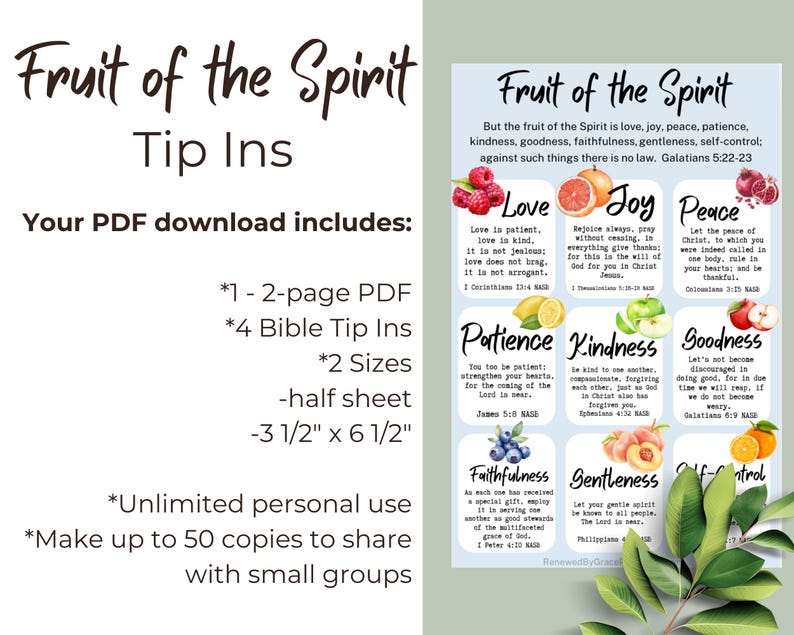 Fruit of the Spirit Bible Tip-ins • Printable Study Inserts for ...