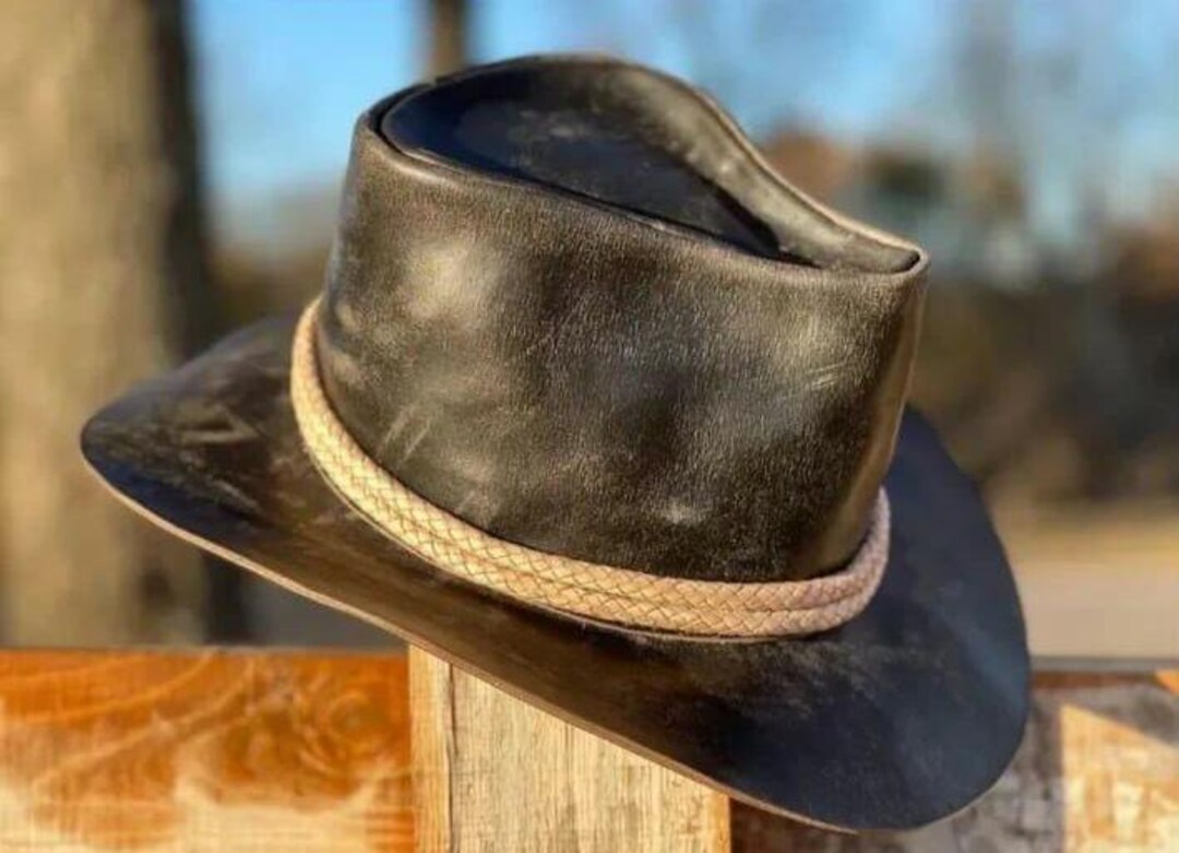 Arthur Morgan Cowboy Hat - Handmade Real Cowhide Leather Western Cowboy ...