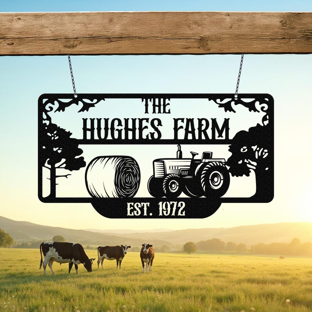 Custom Metal Farm Name Sign, Ranch Entrance Sign, Tractor Metal Sign ...