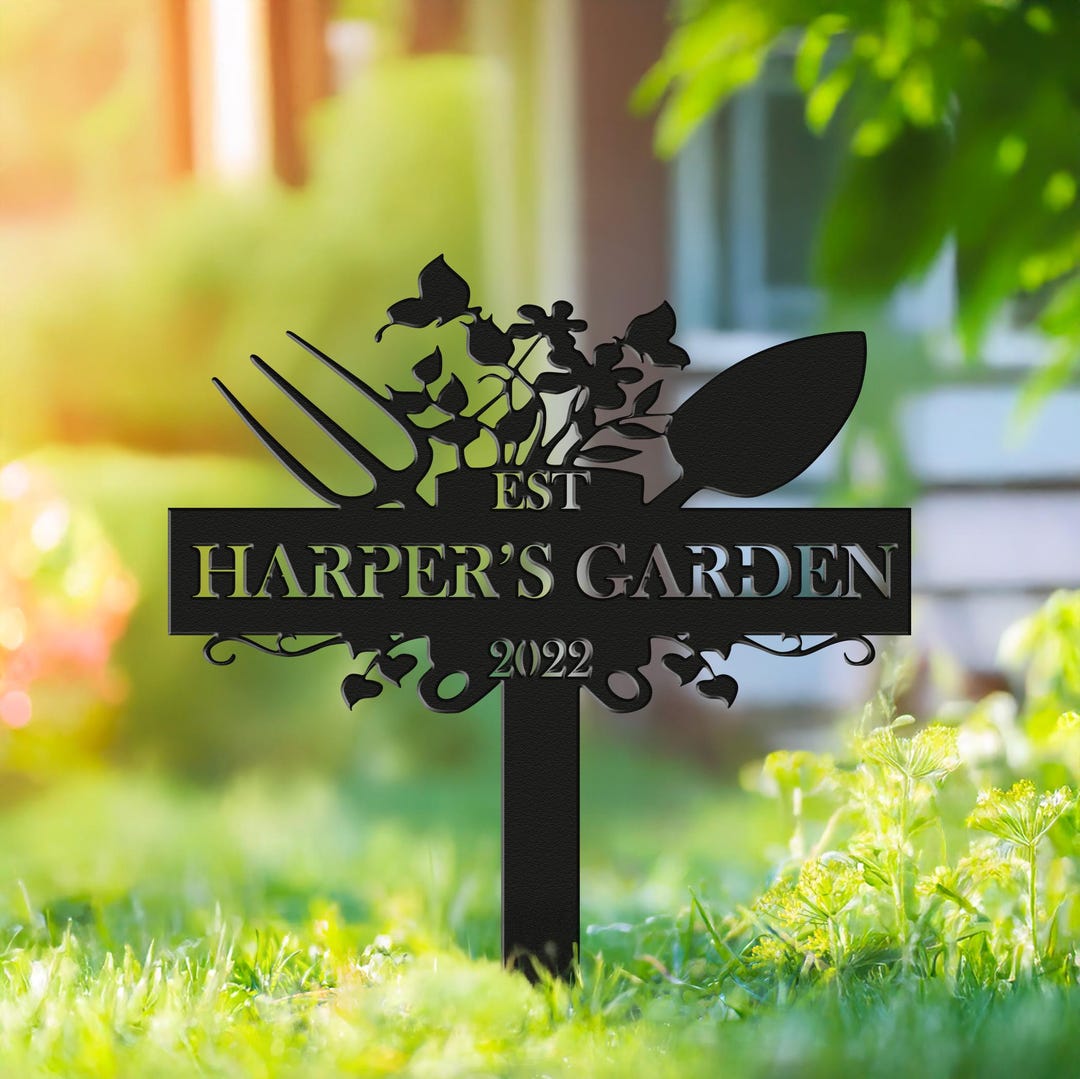 Custom Metal Garden Sign: Personalized Flower Yard Art With Stakes - Etsy