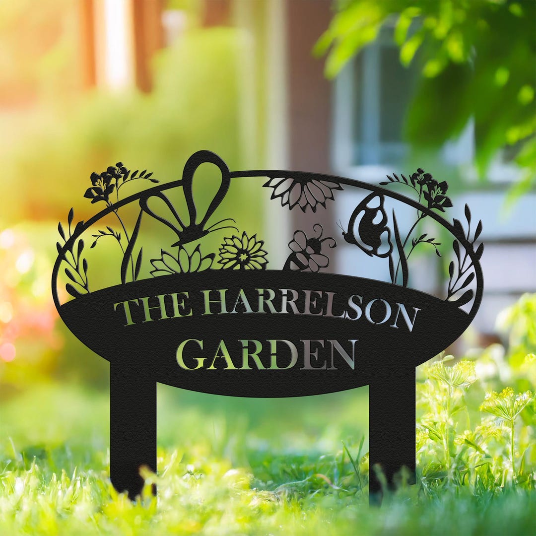 Custom Metal Garden Decor, Flower Garden Art, Personalized Garden Name ...