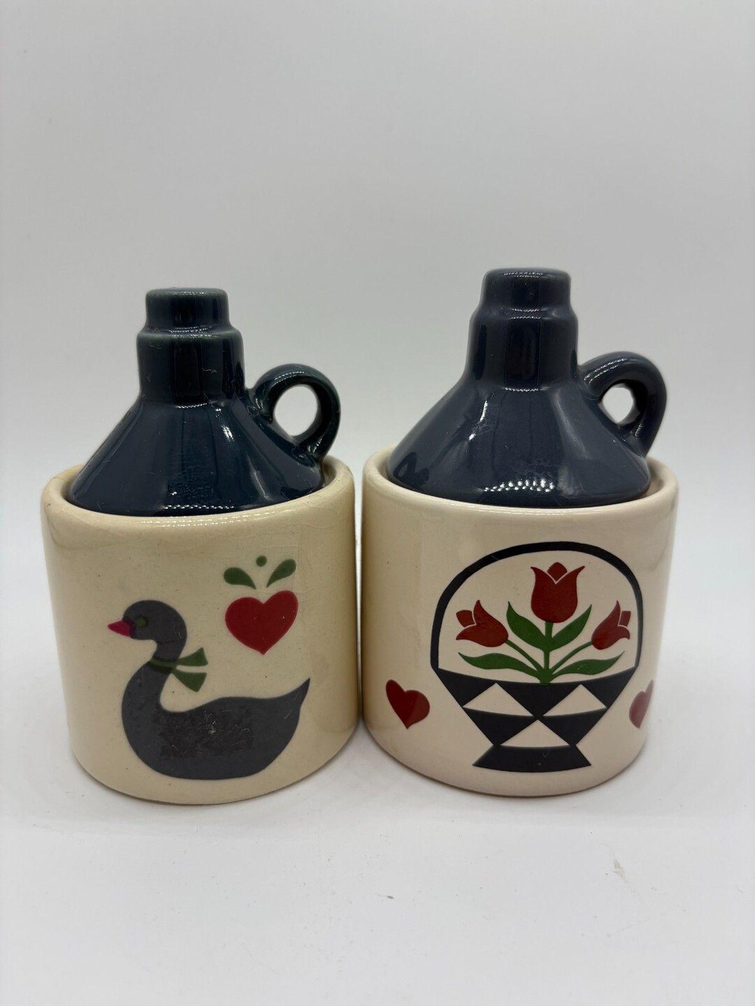 Vintage Duck & Flowers Bouquet Design Spice Herb Containers Adorable ...