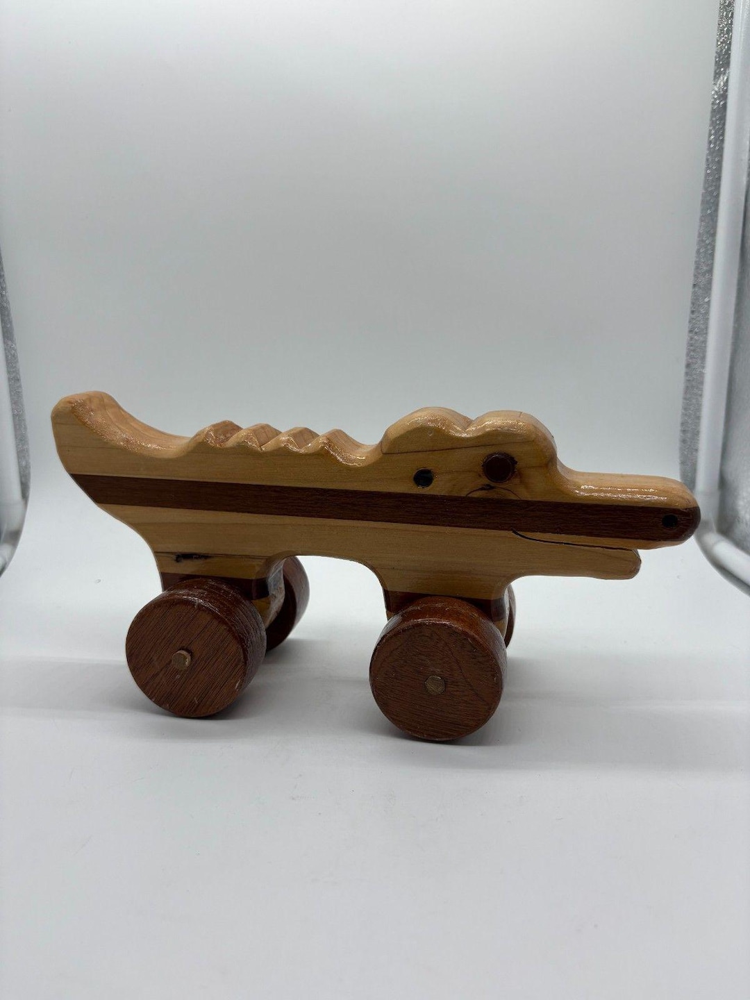 Unique Vintage Hand Carved Wooden Alligator Crocodile on Wheels Toy - Etsy