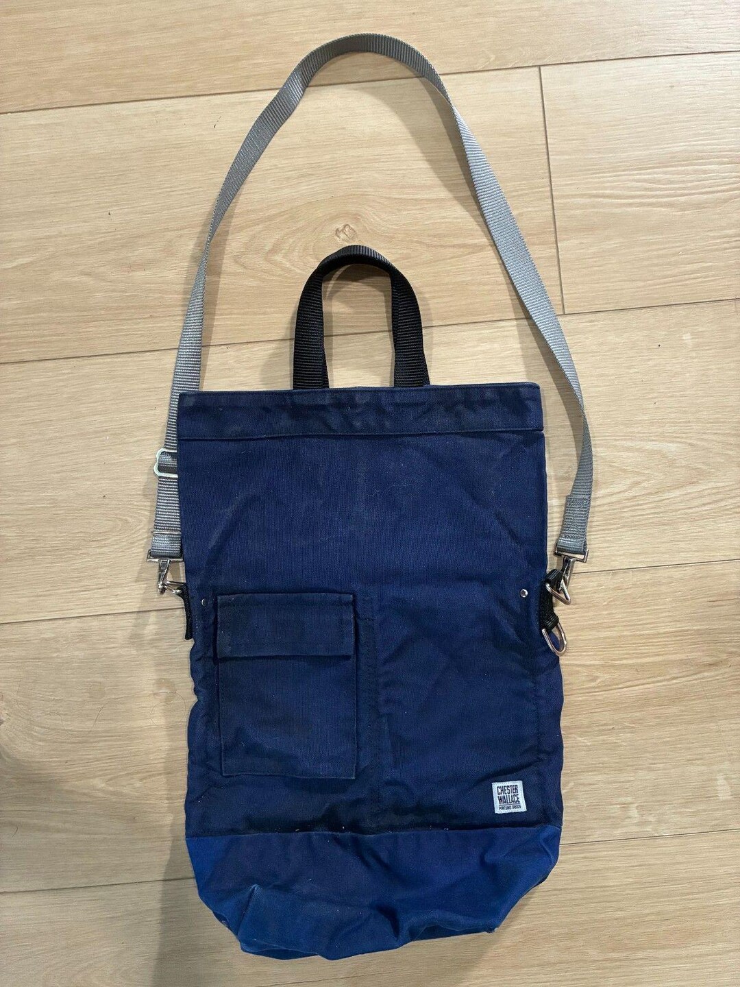 Vintage Chester Wallace Waxed Canvas Tote Bag Navy Blue Shoulder ...