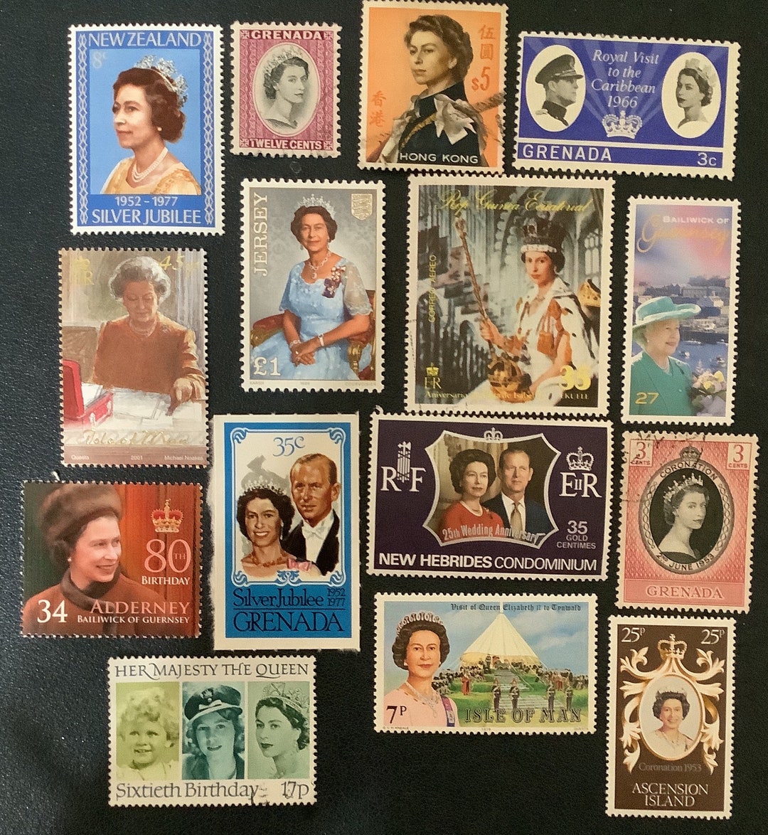 15 Queen Elizabeth of England Royal Family Vintage Postage Stamps for ...