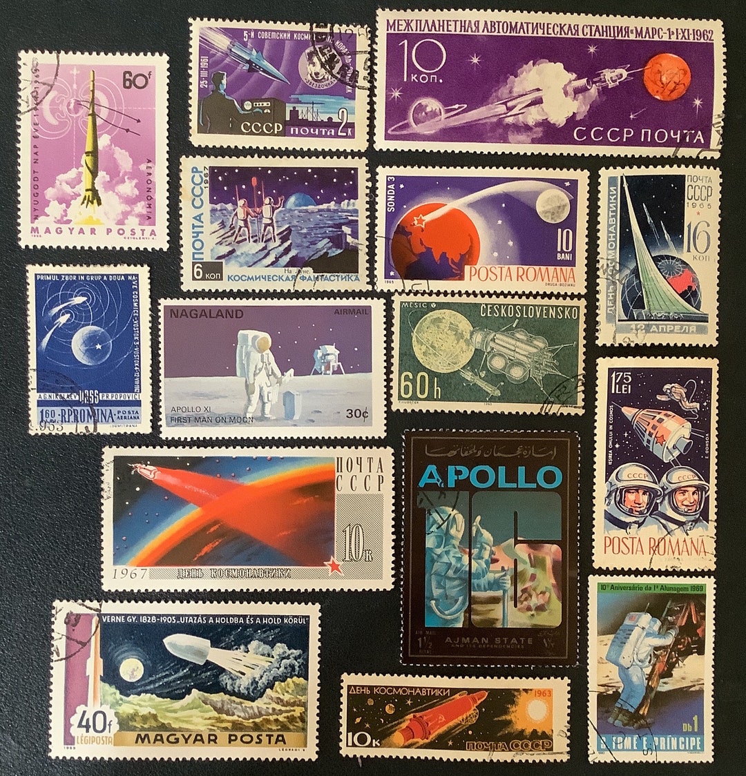 15 1960s Sci Fi SPACE Moon Landing Mars Vintage Postage Stamps - Etsy