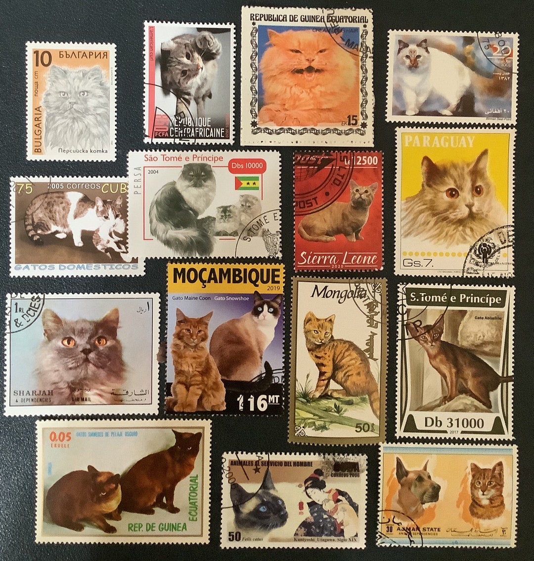 15 CATS KITTENS Vintage Postage Stamps Persians Tabby - Etsy