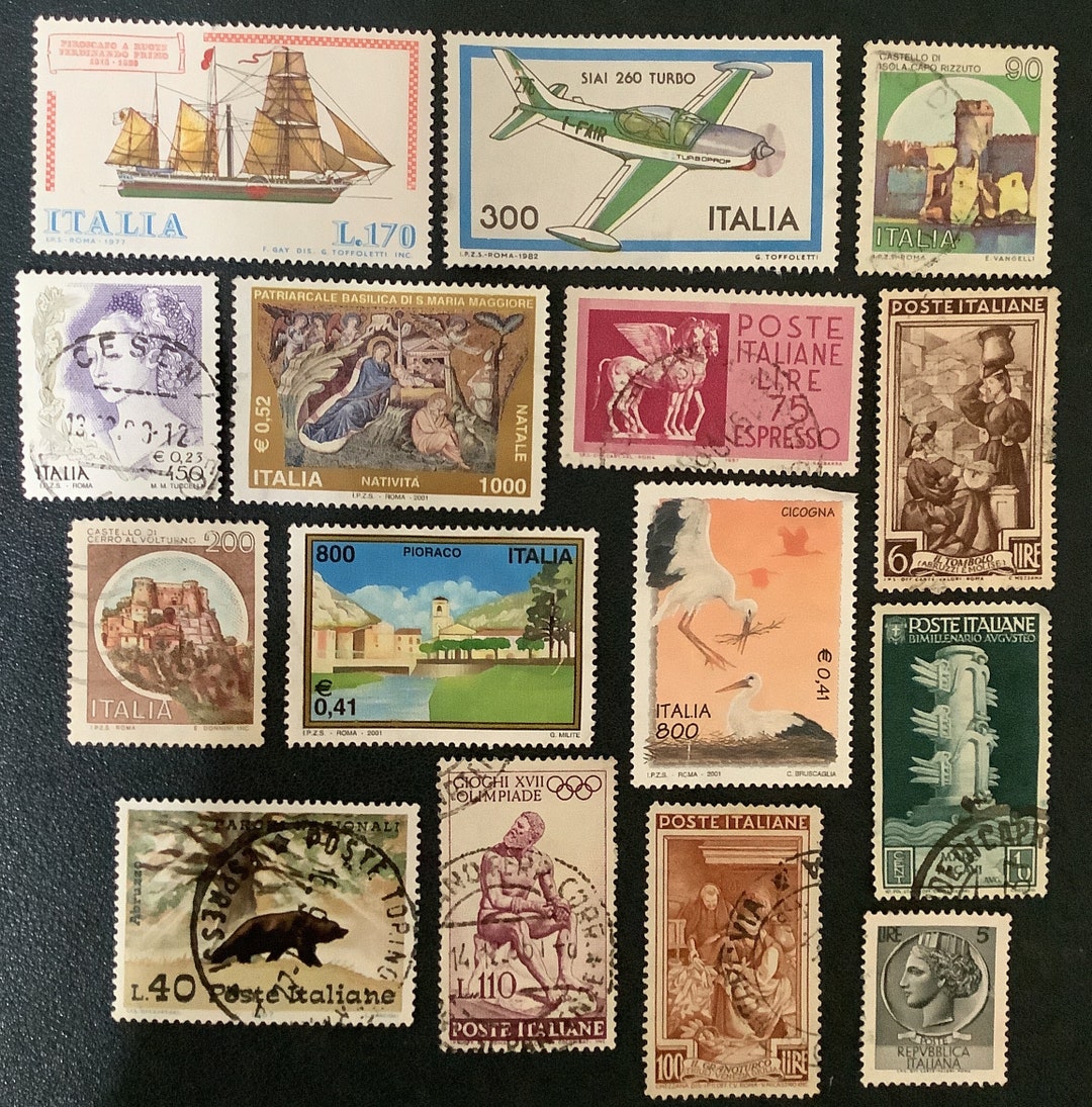 15 ITALY Vintage Postage Stamps Collector Set Art Journals Jewelry ...