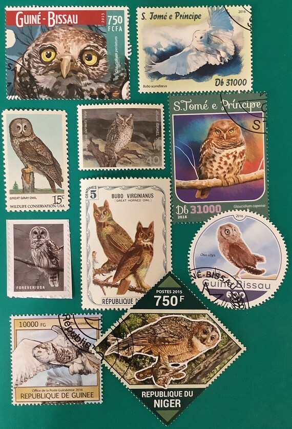 10 OWLS BIRDS Vintage Postage Stamps Hedwig the Owl Crafting - Etsy