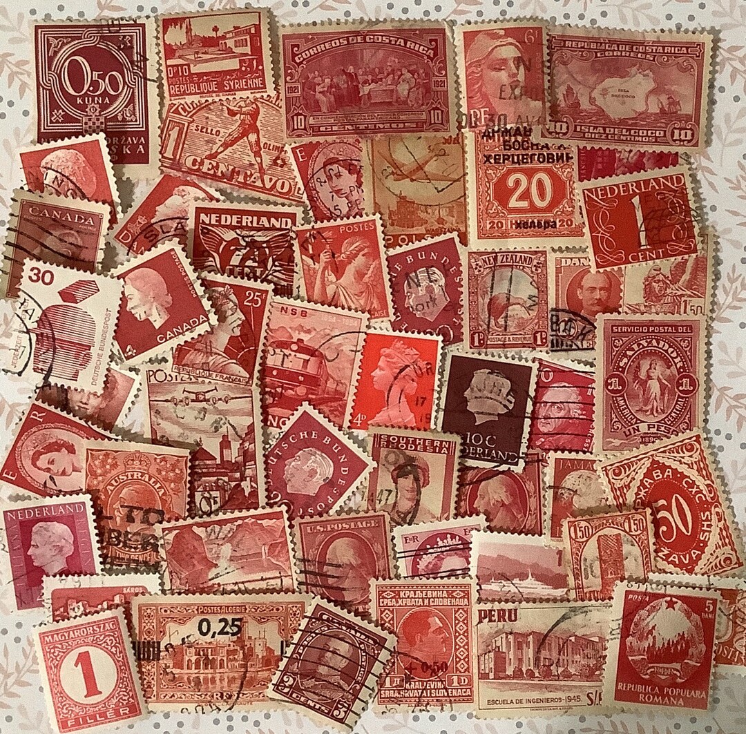 50 RED Used World Postage Stamps for Crafting Collage Cards Altered Art ...