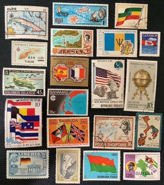 20 World FLAGS MAPS Vintage Postage Stamps Geography for Kids - Etsy