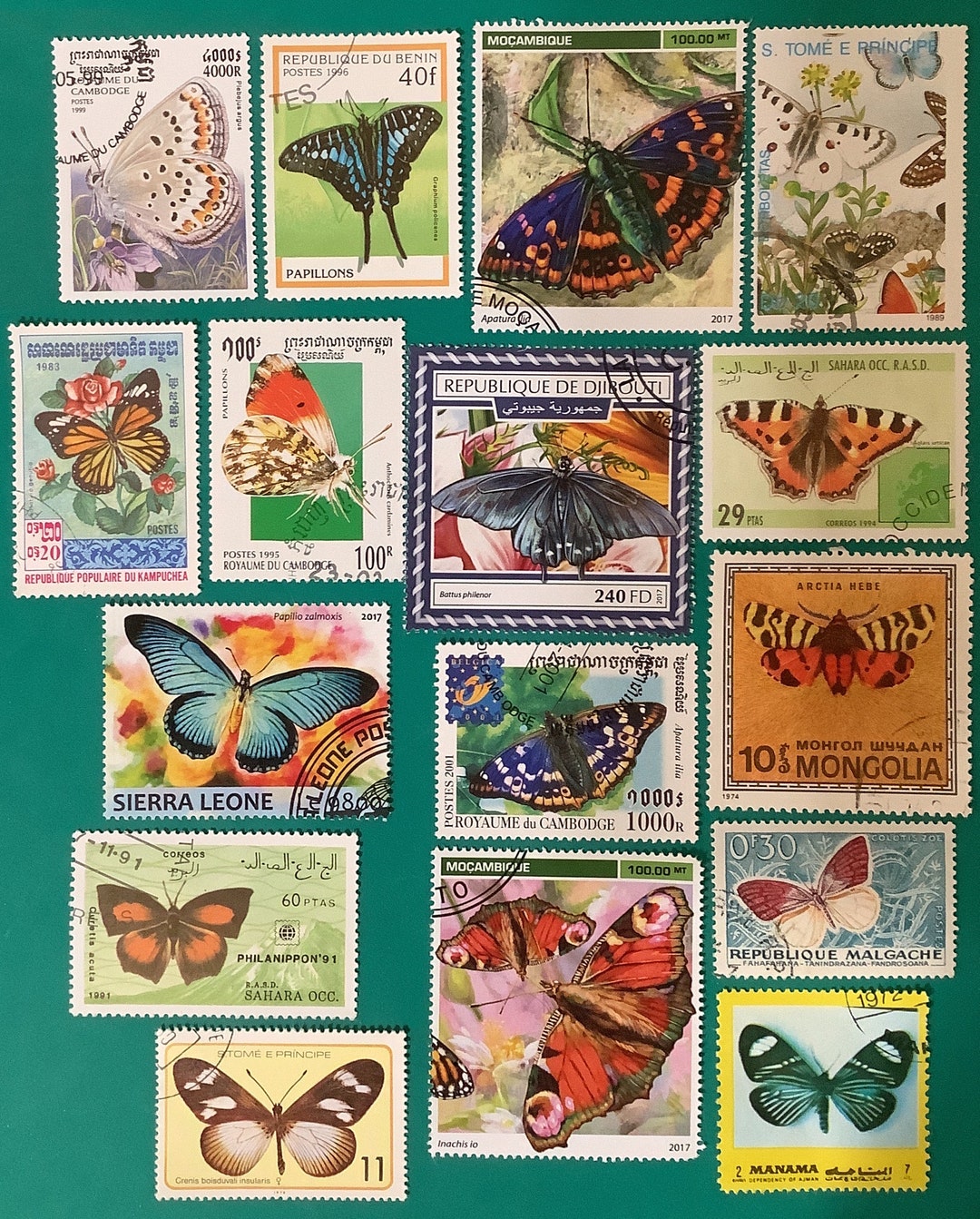 16 BUTTERFLIES Moths Colorful Vintage Worldwide Postage Stamps - Etsy