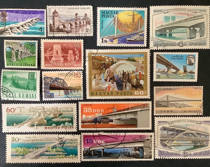 16 BRIDGES Vintage World Postage Stamps Paper Crafting - Etsy