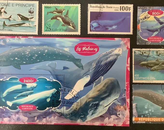 7 WHALES Marine Mammals Vintage Postage Stamps Paper Crafting - Etsy