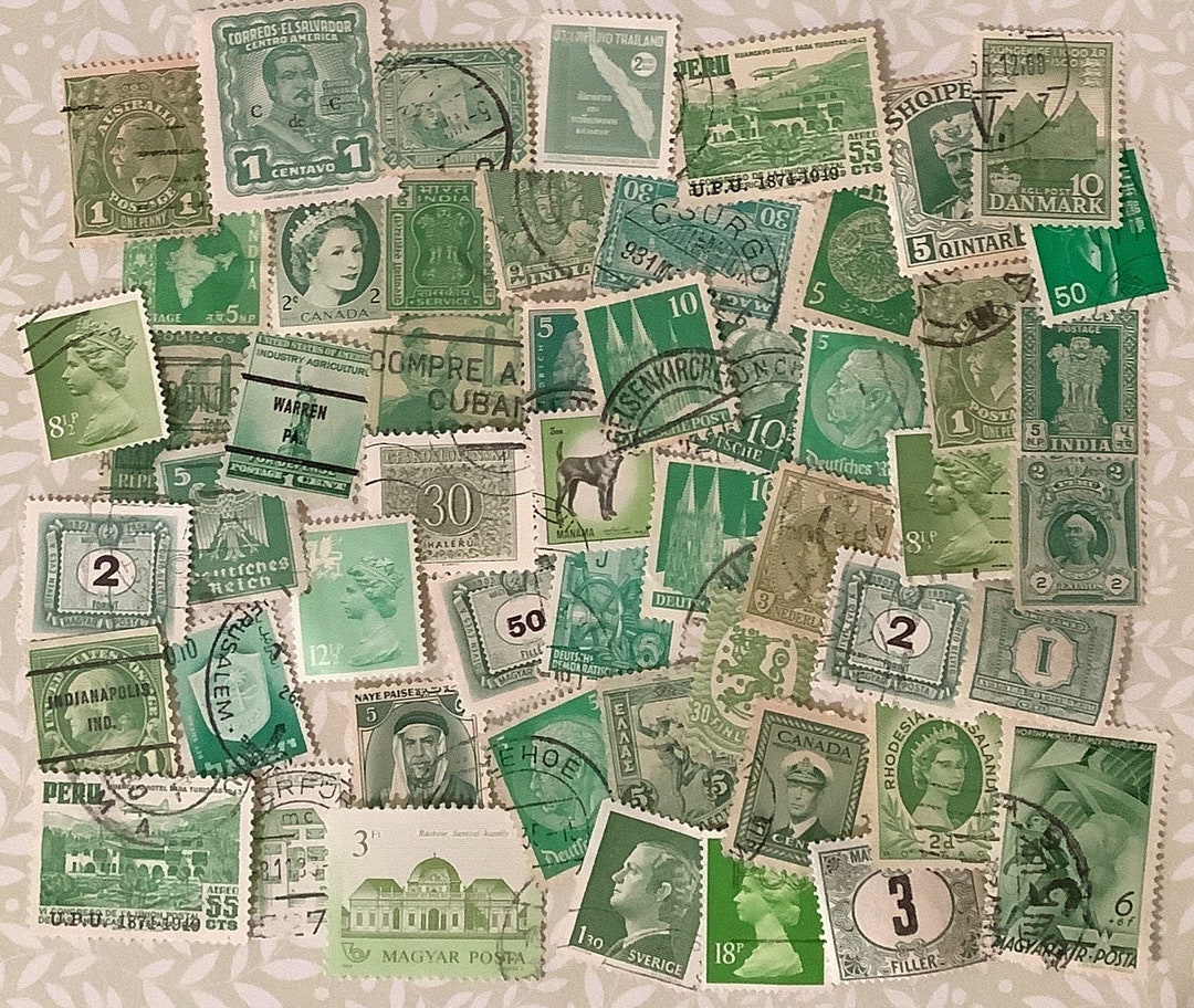 50 LIGHT GREEN Used Vintage World Postage Stamps for Crafting Ephemera ...