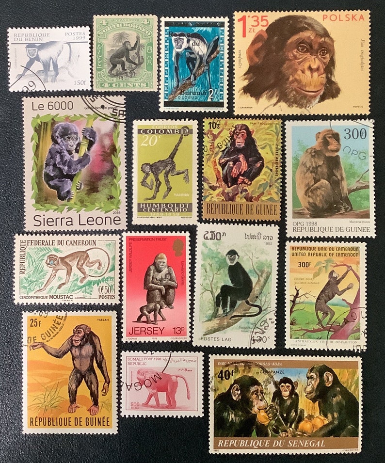 15 APES MONKEYS PRIMATES Chimps Gorillas Postage Stamps - Etsy