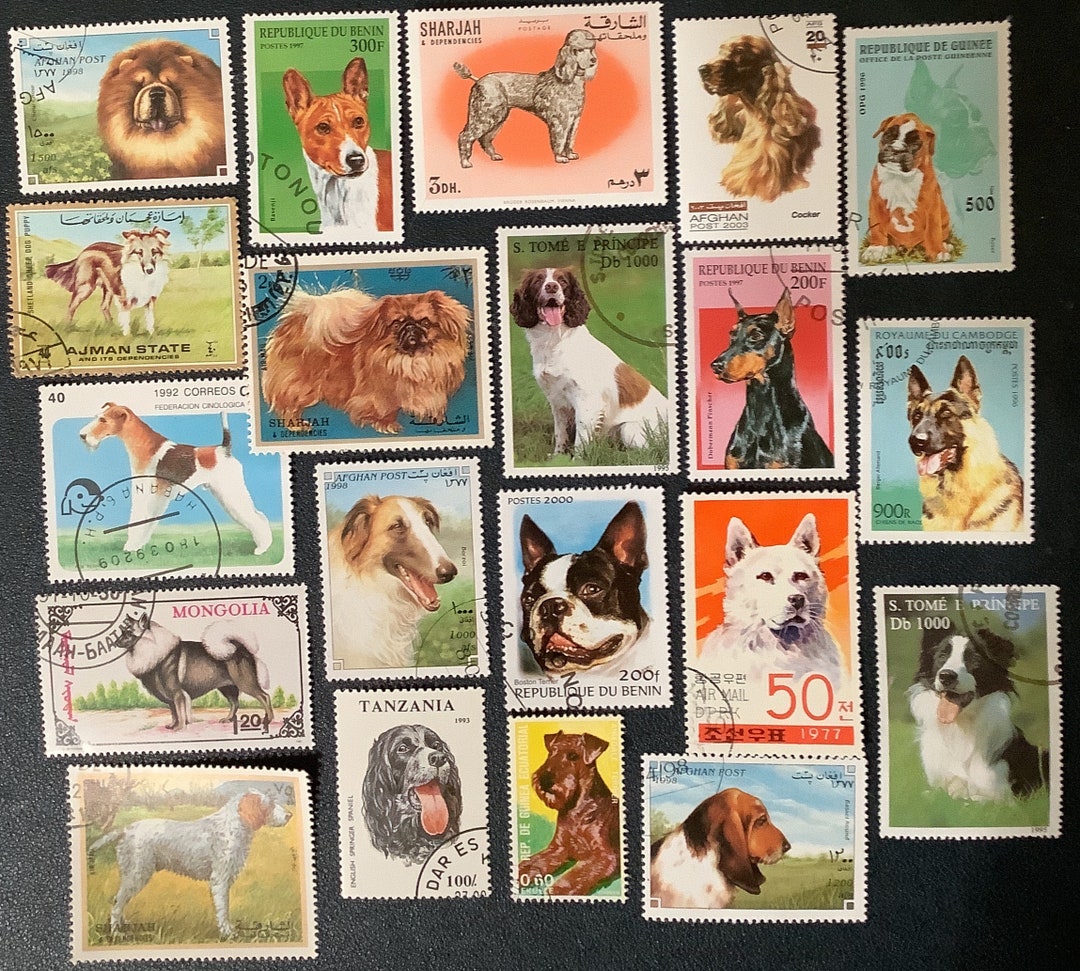 20 DOGS ANIMALS Vintage Postage Stamps Pointers, Setters, Shepards ...