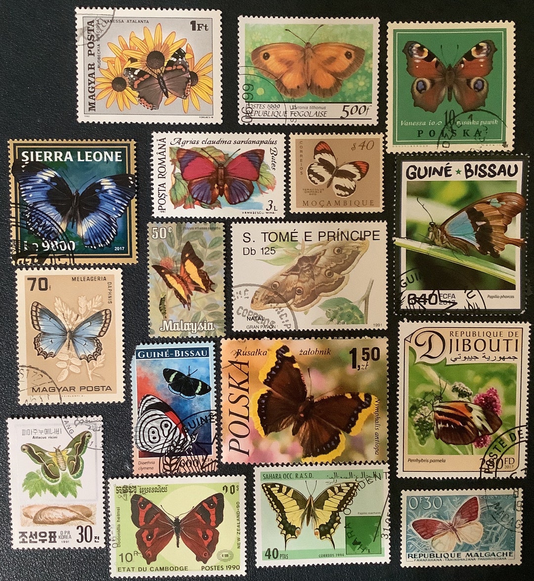 16 BUTTERFLIES Moths Colorful Vintage Worldwide Postage Stamps for ...