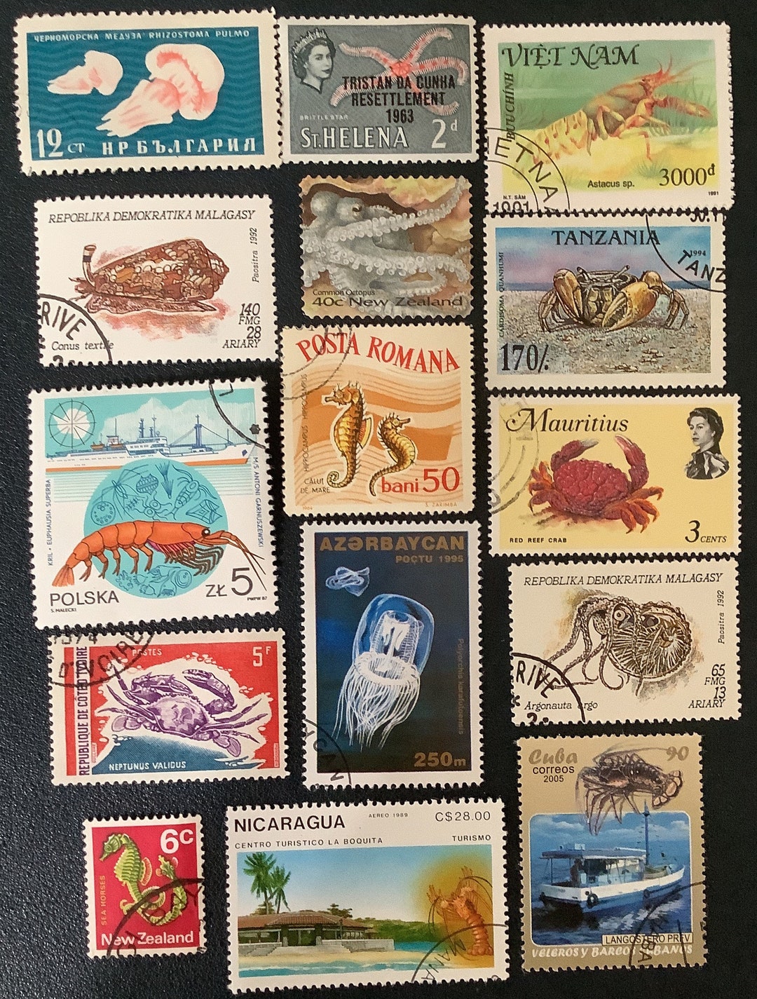 15 Crabs Lobsters Jellyfish Vintage Postage Stamps Fish - Etsy