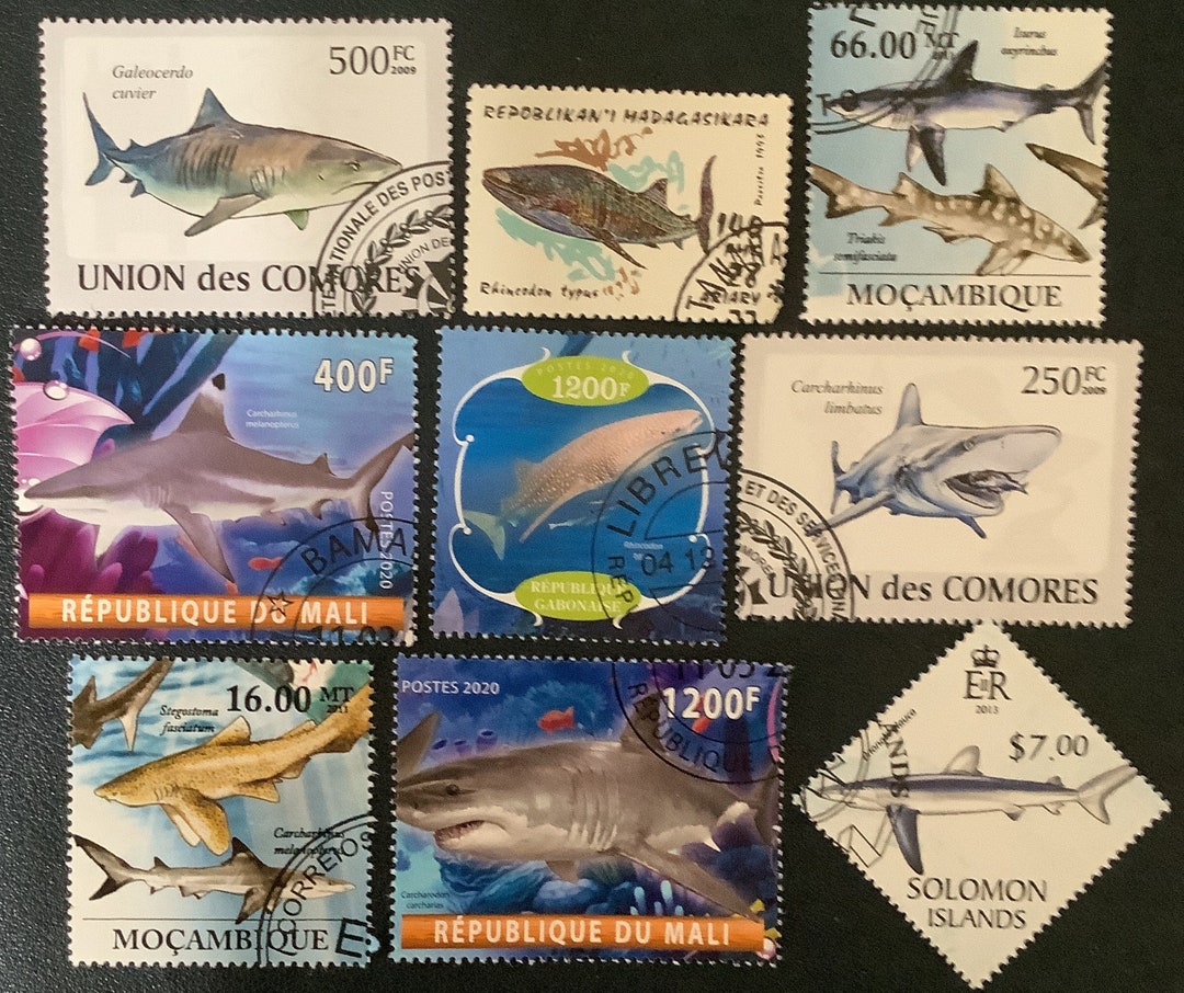 9 SHARKS MARINE Mammals Vintage Postage Stamps Paper Crafting - Etsy