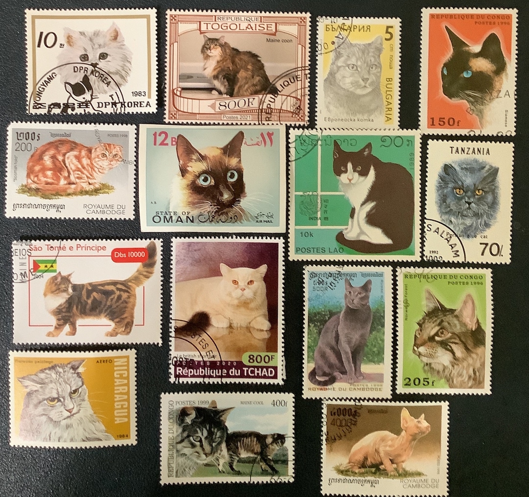 15 CATS KITTENS Vintage Postage Stamps Persians Tabby - Etsy