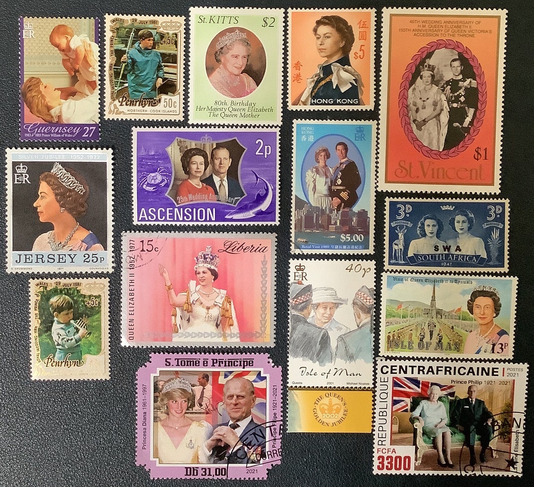 15 Queen Elizabeth of England Royal Family Vintage Postage Stamps for ...