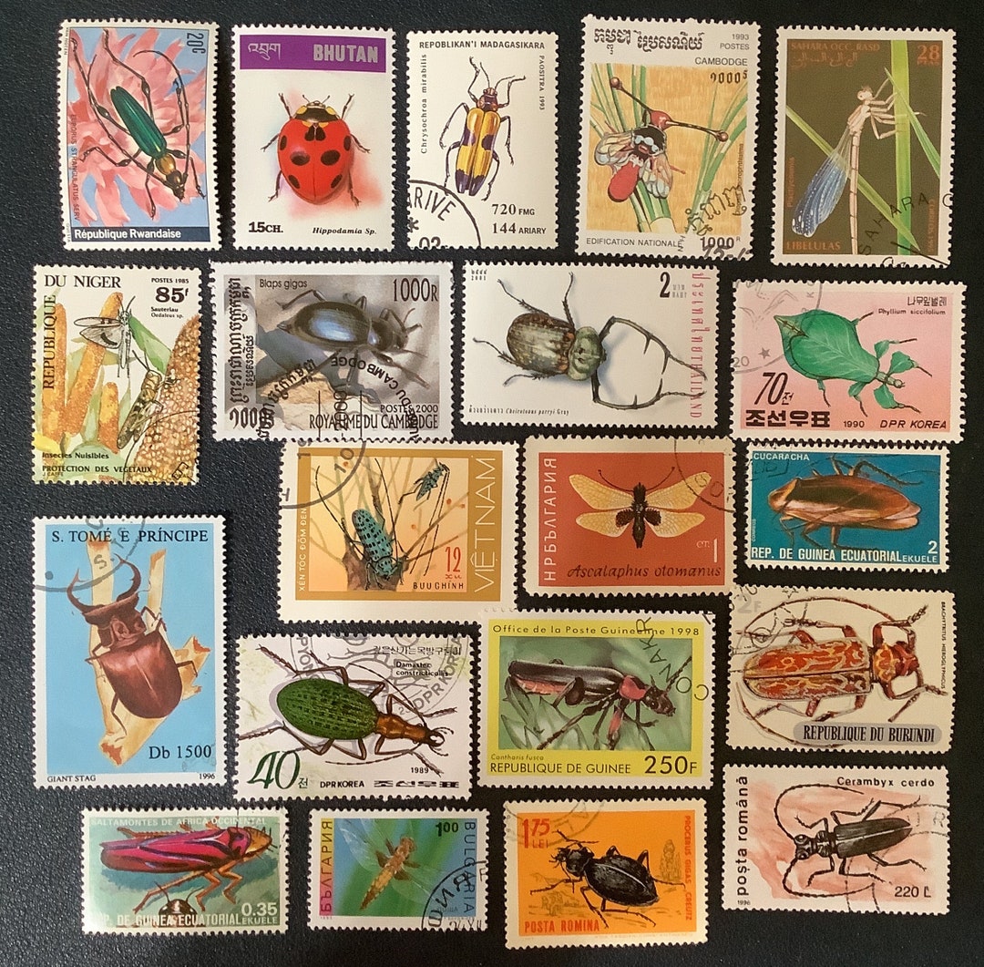 20 INSECTS BUGS Beetles Crawling Bugs World Postage Stamps - Etsy