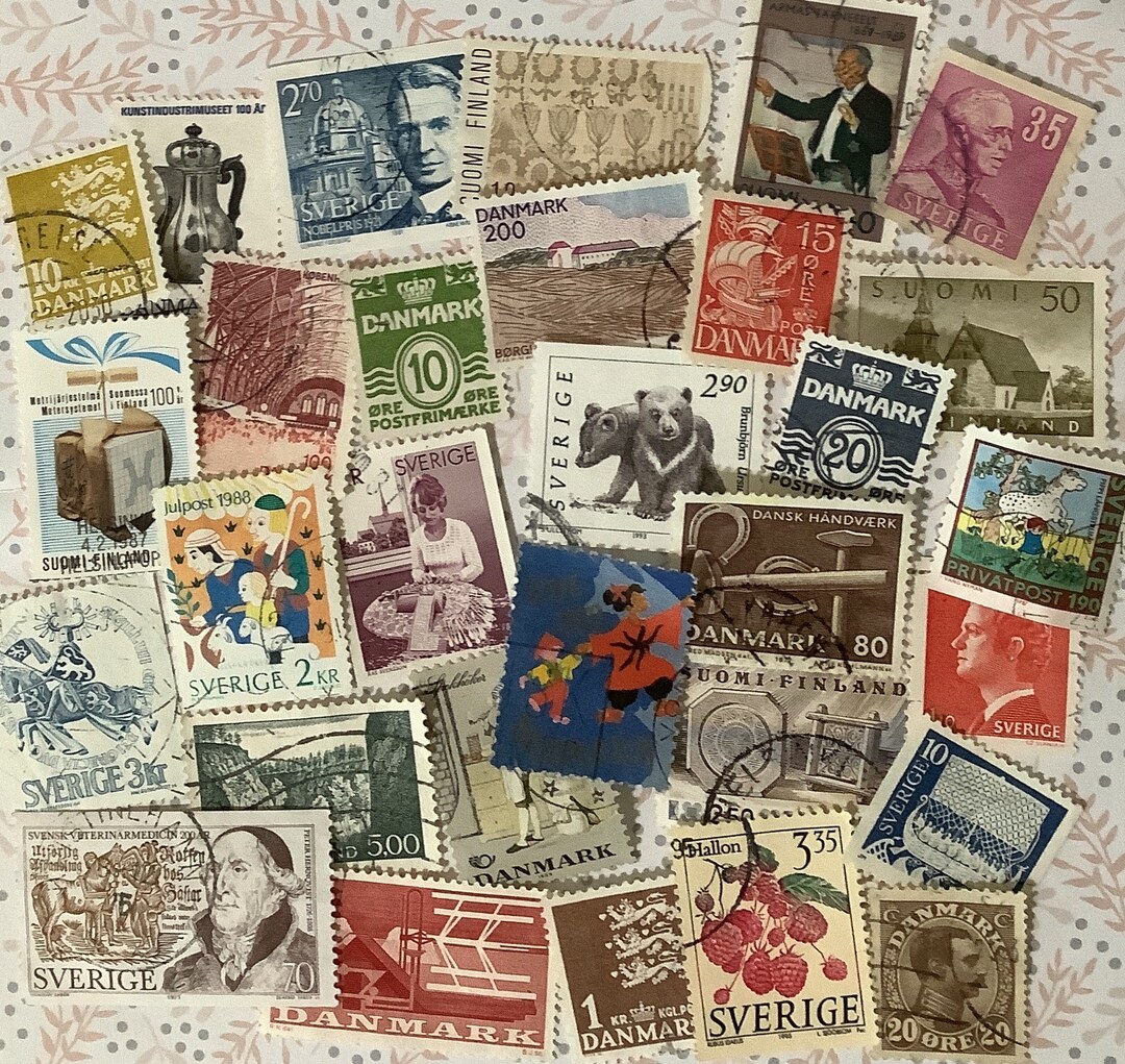 30 Scandinavian Vintage Postage Stamps Collectors Crafts Art Scrapbooks ...