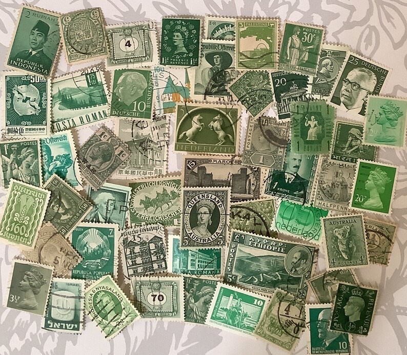 50 SHADES of GREEN Used Vintage World Postage Stamps for Crafting ...