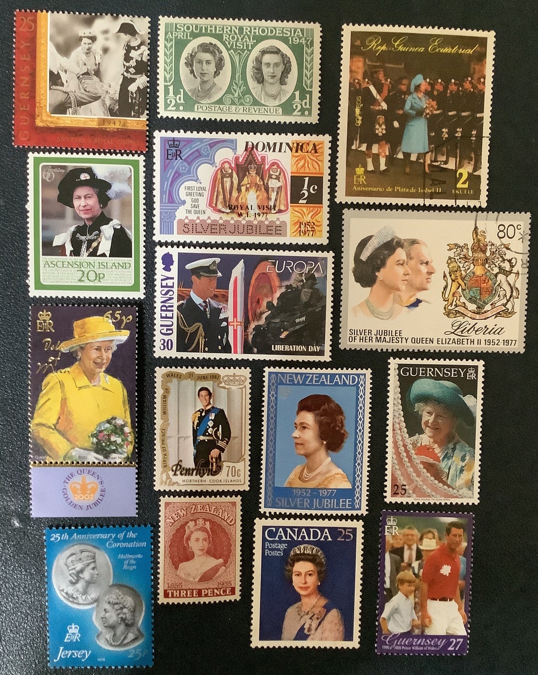 15 Queen Elizabeth of England Royal Family Vintage Postage Stamps for ...