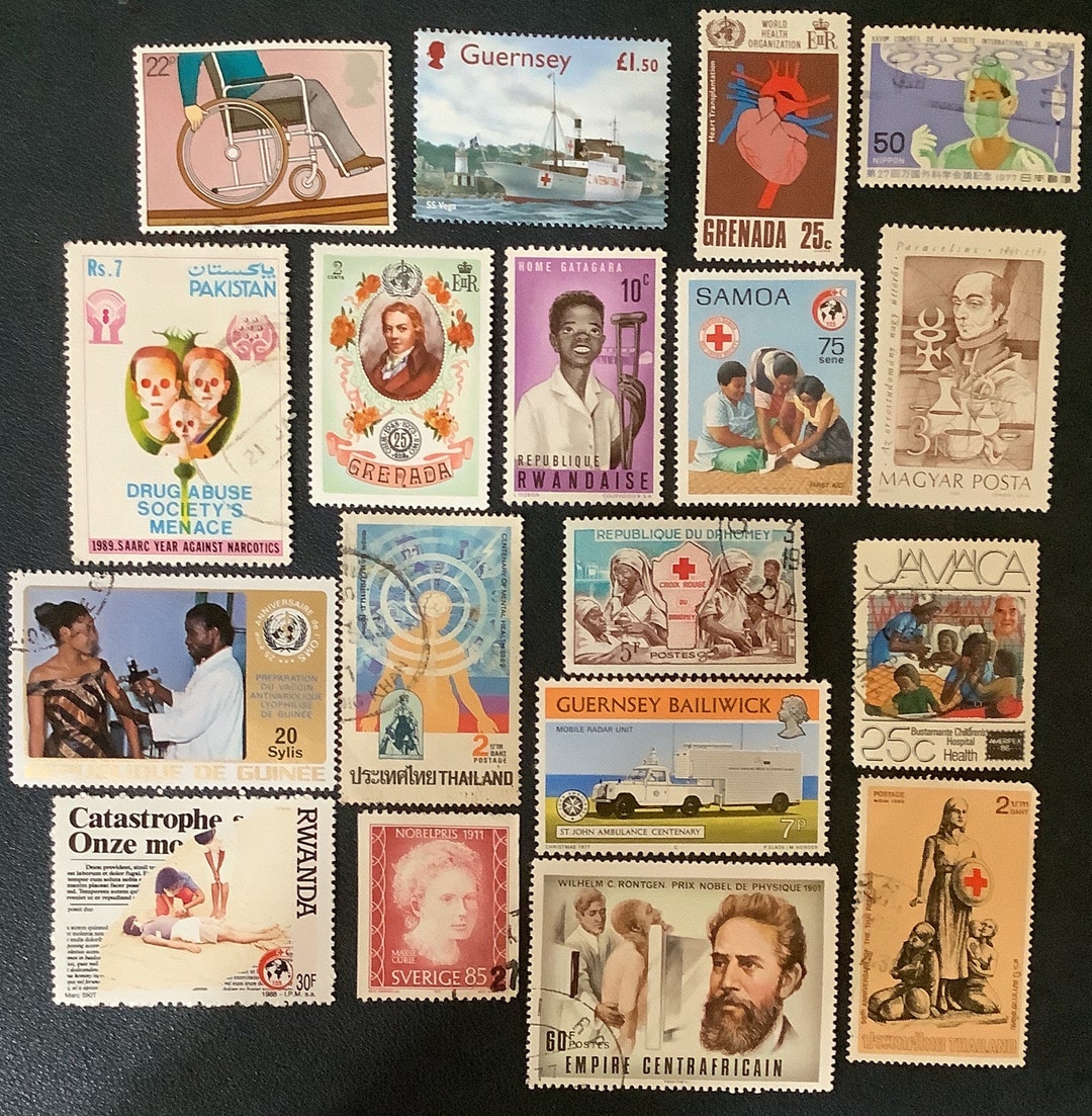 18 MEDICAL MEDICINE Vintage Postage Stamps Doctors Nurses Hospitals ...