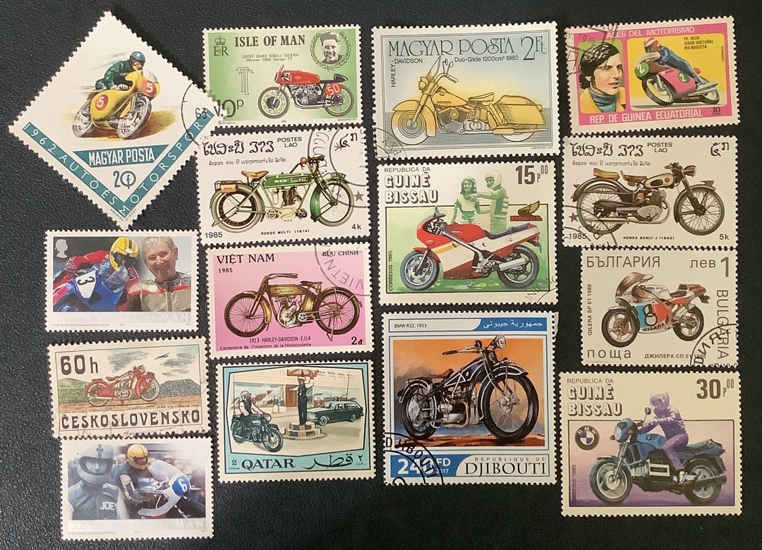 15 MOTORCYCLES MOTORCROSS Vintage Postage Stamps Motor Cross Collage ...